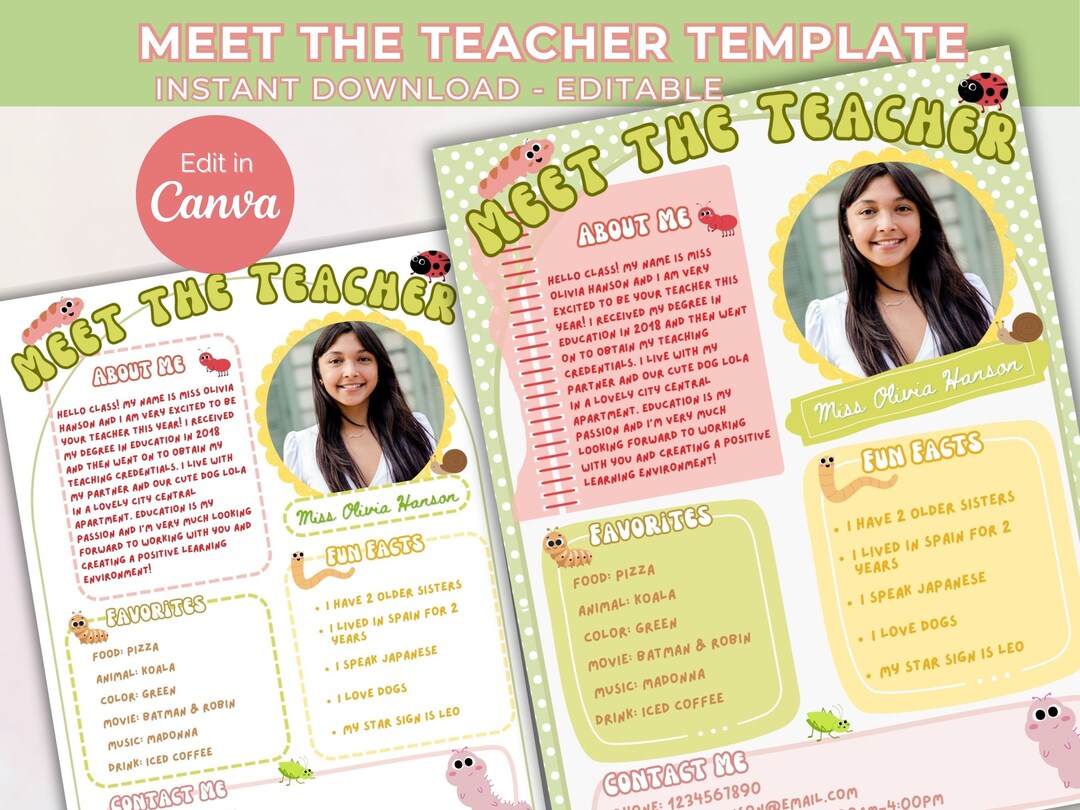Meet the Teacher Printable Template, Classroom Intro, Canva Editable ...