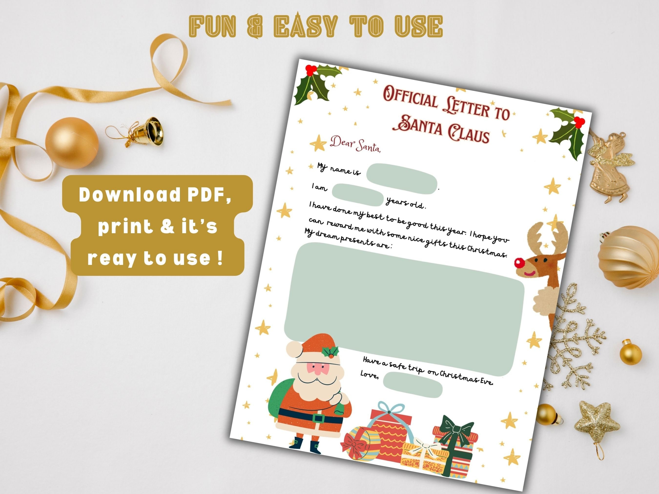 Letter to Santa Claus Printable PDF, Santa Wish List, Christmas ...