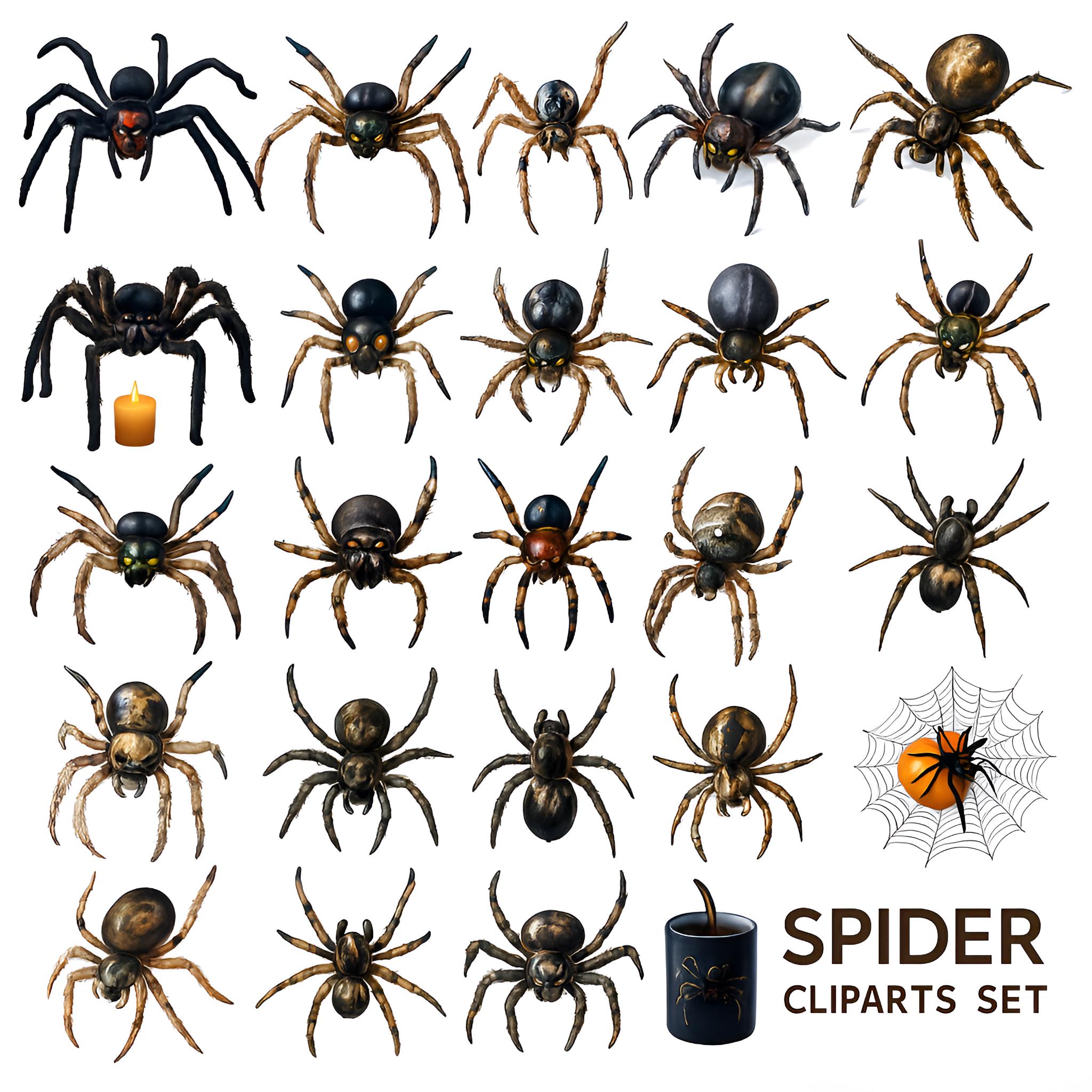 Spooky Halloween Spider Clipart – 24 PNG – Creepy Cute – Transparent ...