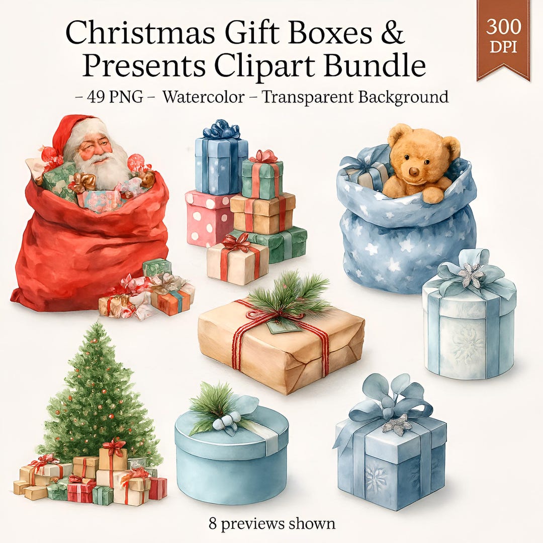 Christmas Gift Boxes Clipart – 49 PNG – Watercolor Presents ...