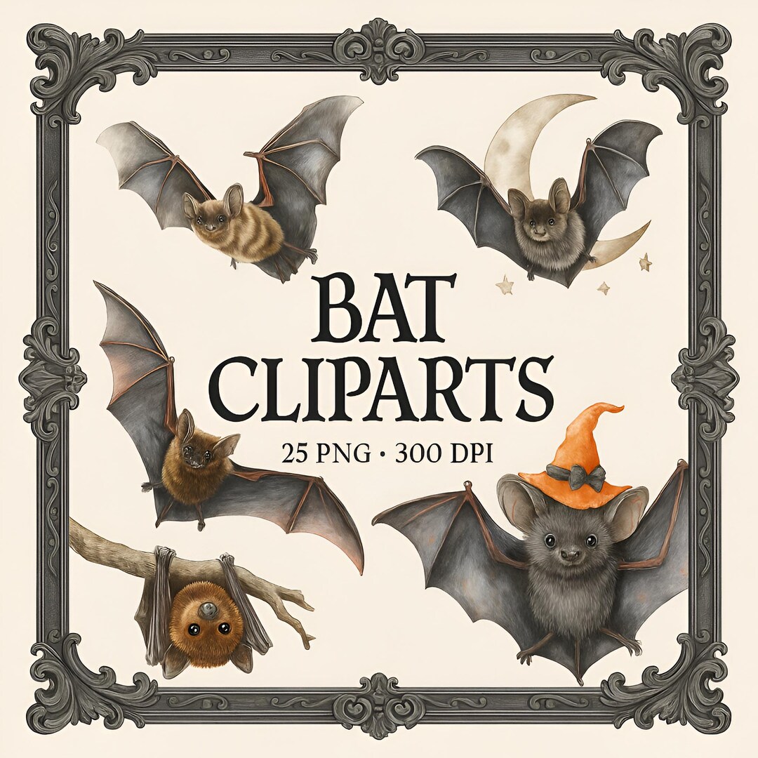 Watercolor Halloween Bat Clipart Bundle: 25 Flying Pngs (digital ...