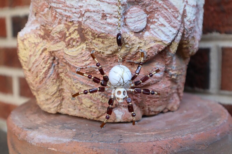 House Blessing Spider | Garnet | Small | Large Hoop W/ Chain Stone - Etsy