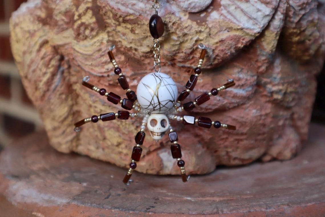 House Blessing Spider | Garnet | Small | Large Hoop W/ Chain Stone - Etsy
