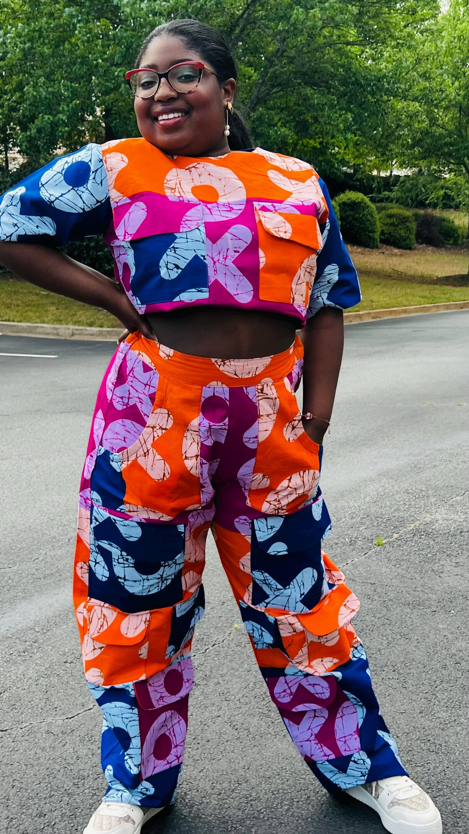 2-piece African Print Set | 12-pocket Ankara Cargo Pants & Crop Top ...