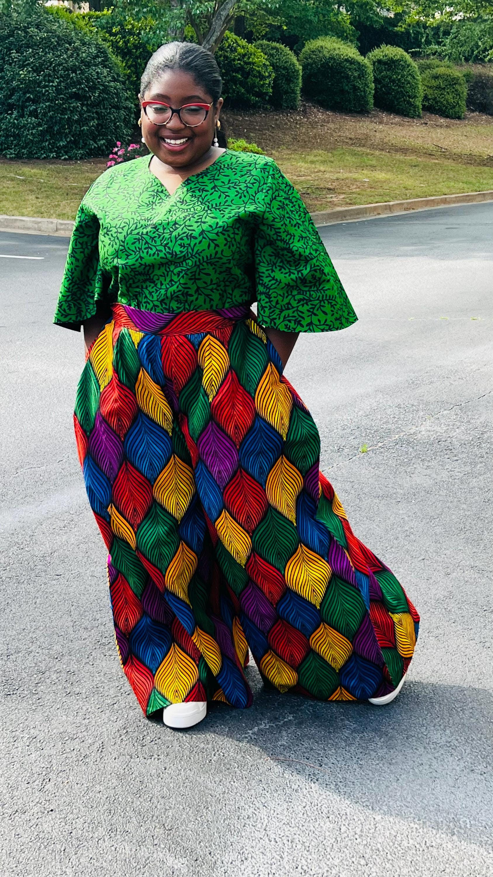 2-piece African Print Set | Colorful Ankara Baggie Pants & Flare Sleeve ...