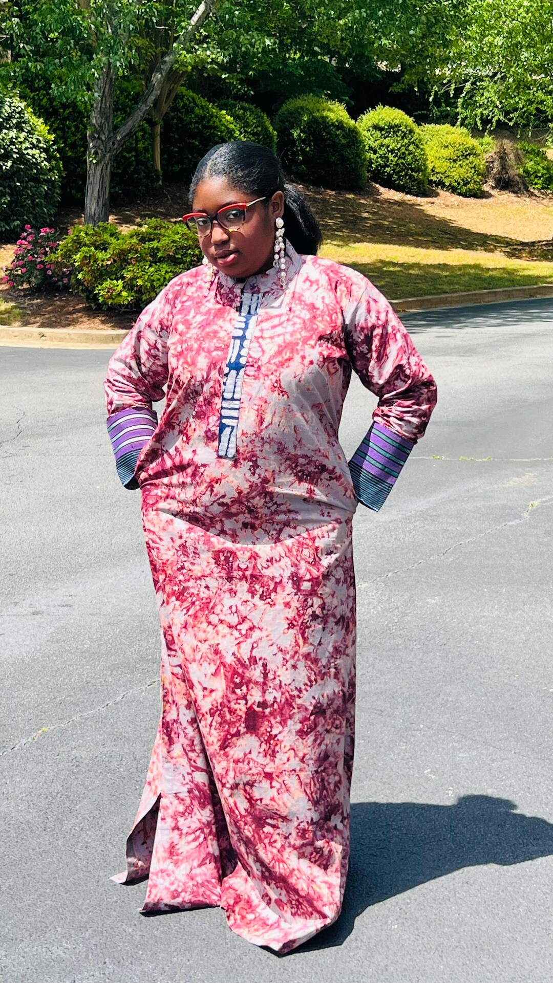 Boho African Dress – Kampala Adire Print With Aso Oke, African Maxi ...