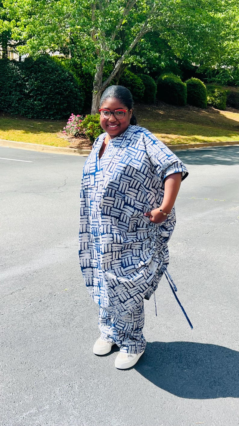 2-piece African Print Adire Set – Drawstring Bubu Top & Baggy Pants ...