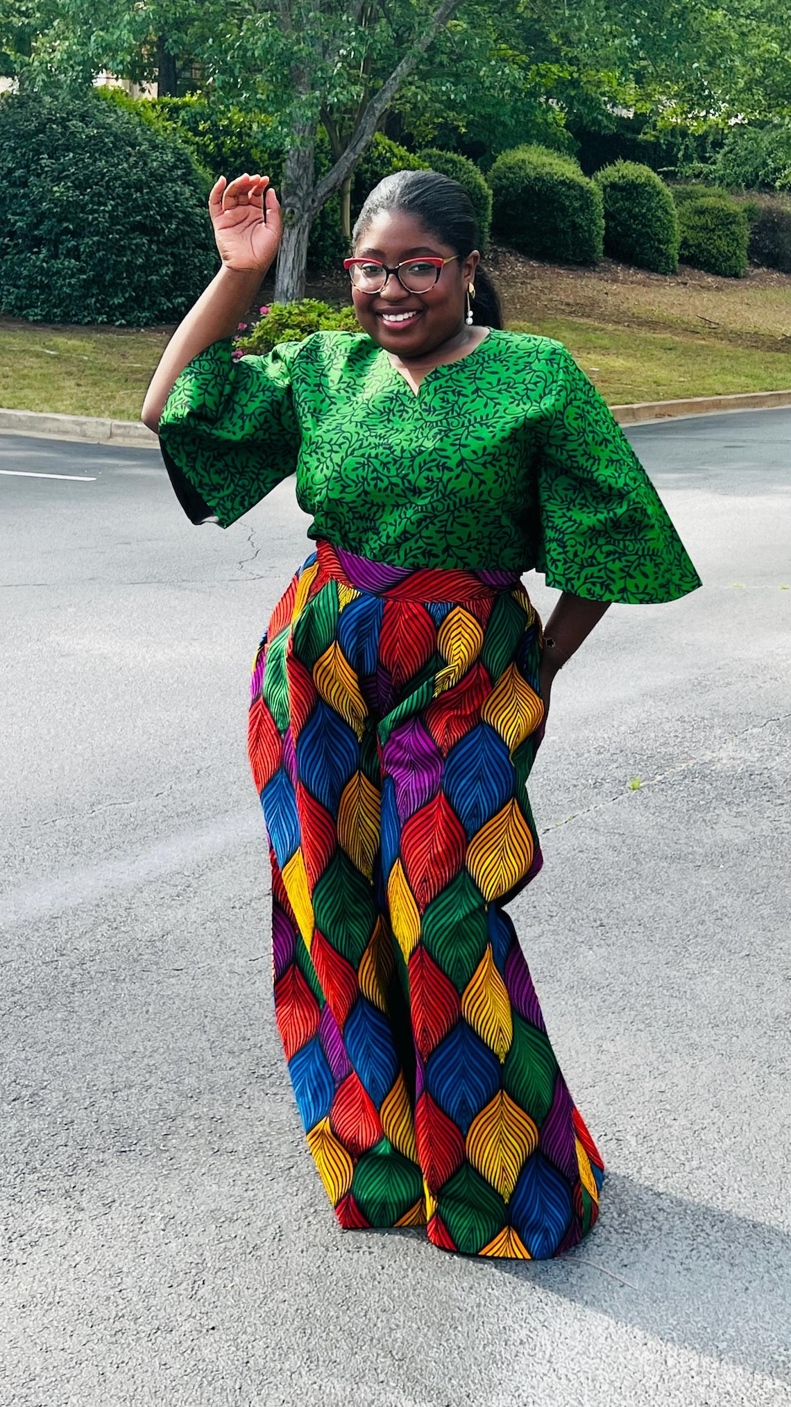 2-piece African Print Set | Colorful Ankara Baggie Pants & Flare Sleeve ...