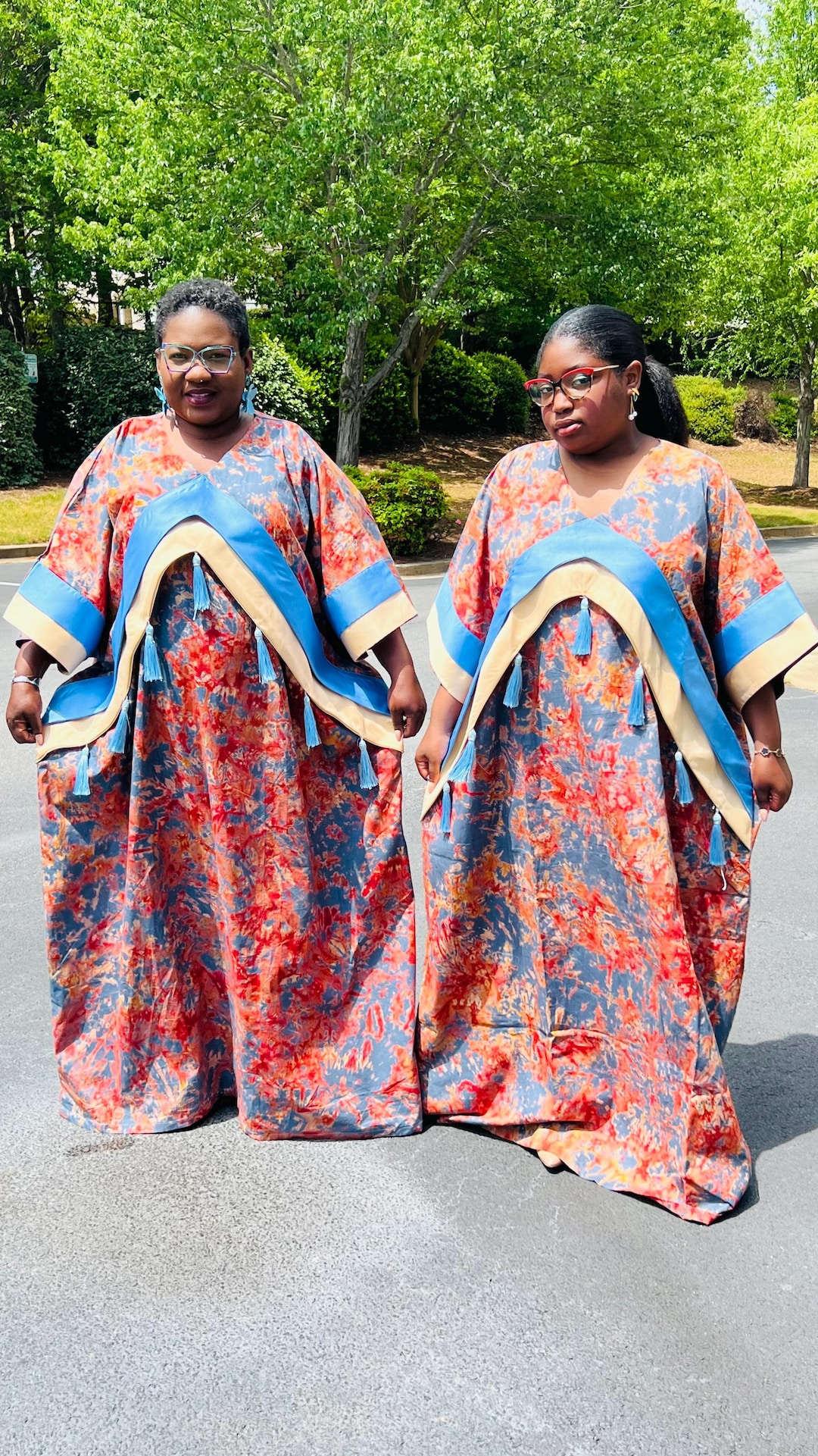 African Dress Adire, Kampala With Crepe Angular and Tassels Chic ...