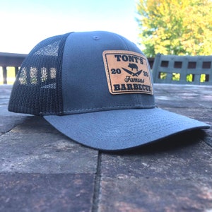 Personalized BBQ Snapback Hat, Leather Patch Curved Billtrucker Hat ...
