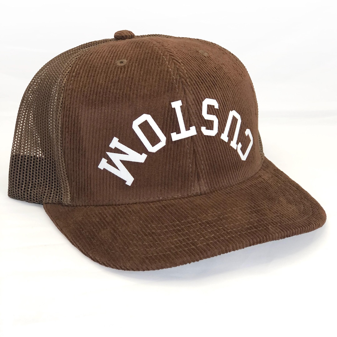 Custom Upside Down Lettering Corduroy Trucker Hat – Personalized Text ...