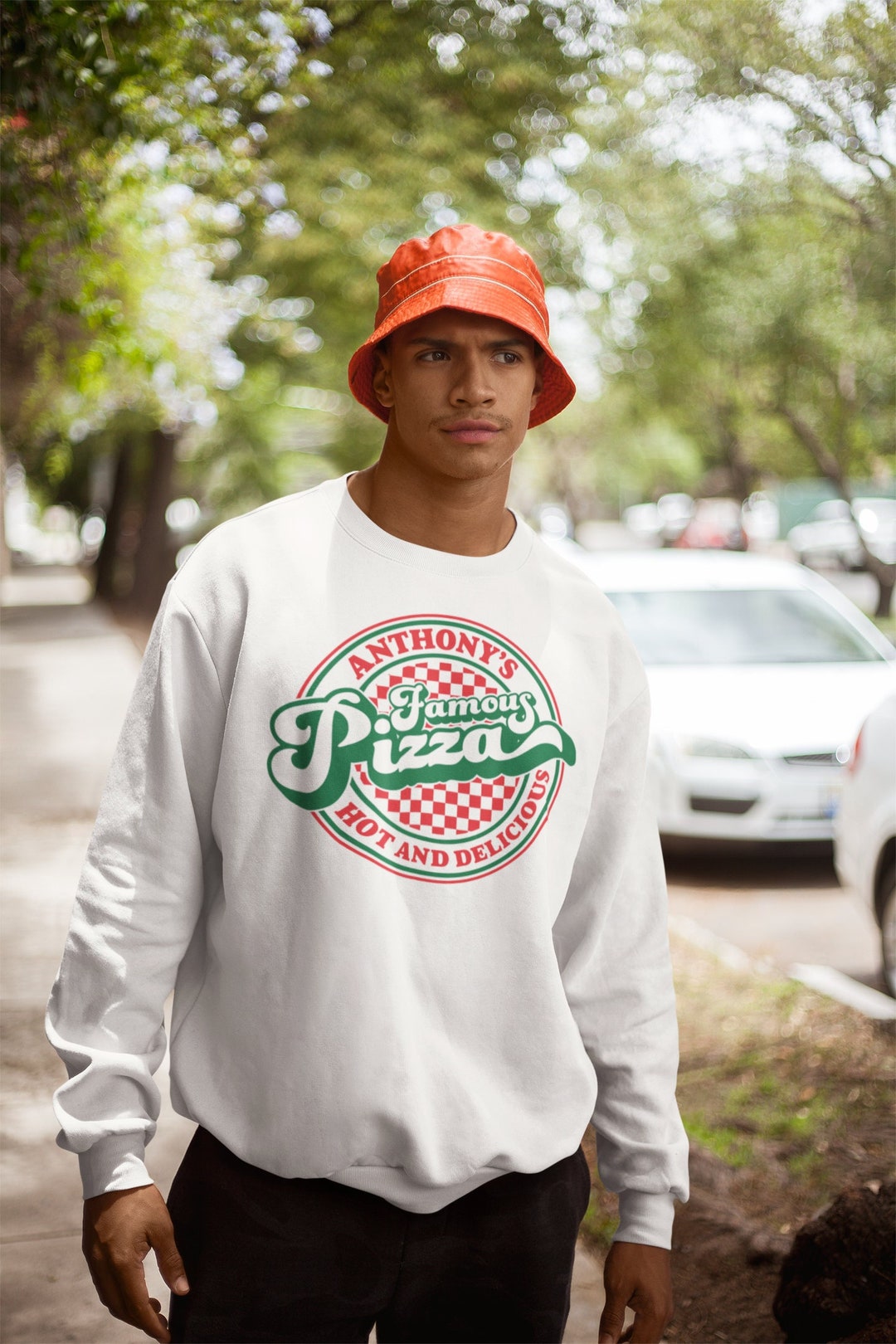 Personalized Pizza Logo Crew Neck Long Sleeve Sweatshirt, Famous Pizza ...