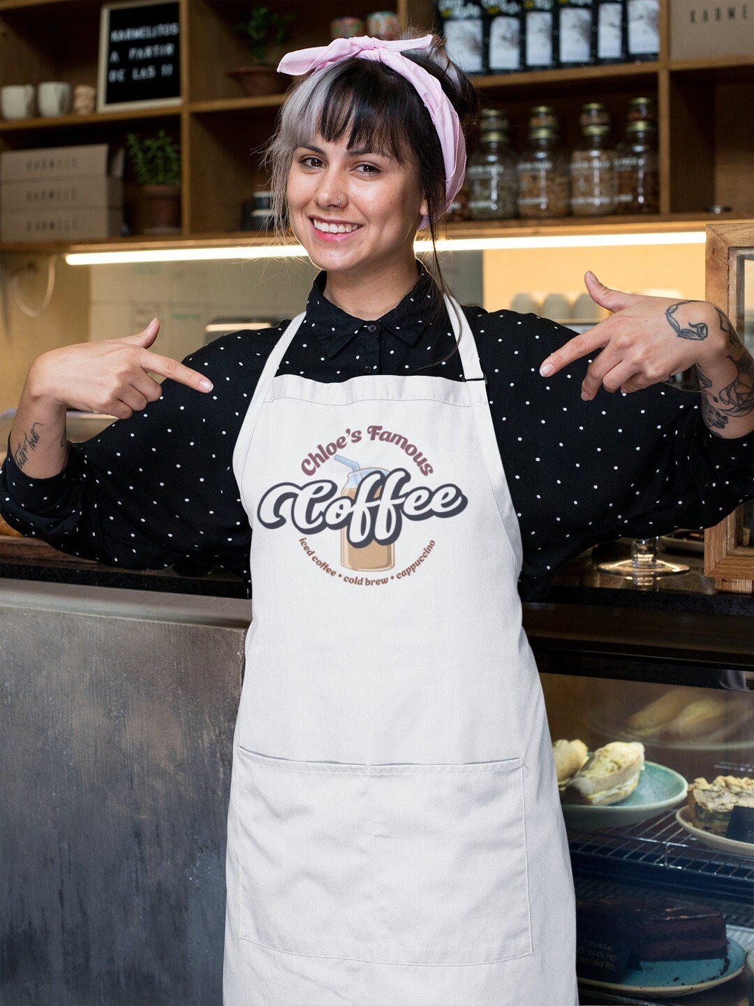 Personalized Apron With Coffee Logo, Cute Coffee Apron, Customized Name ...