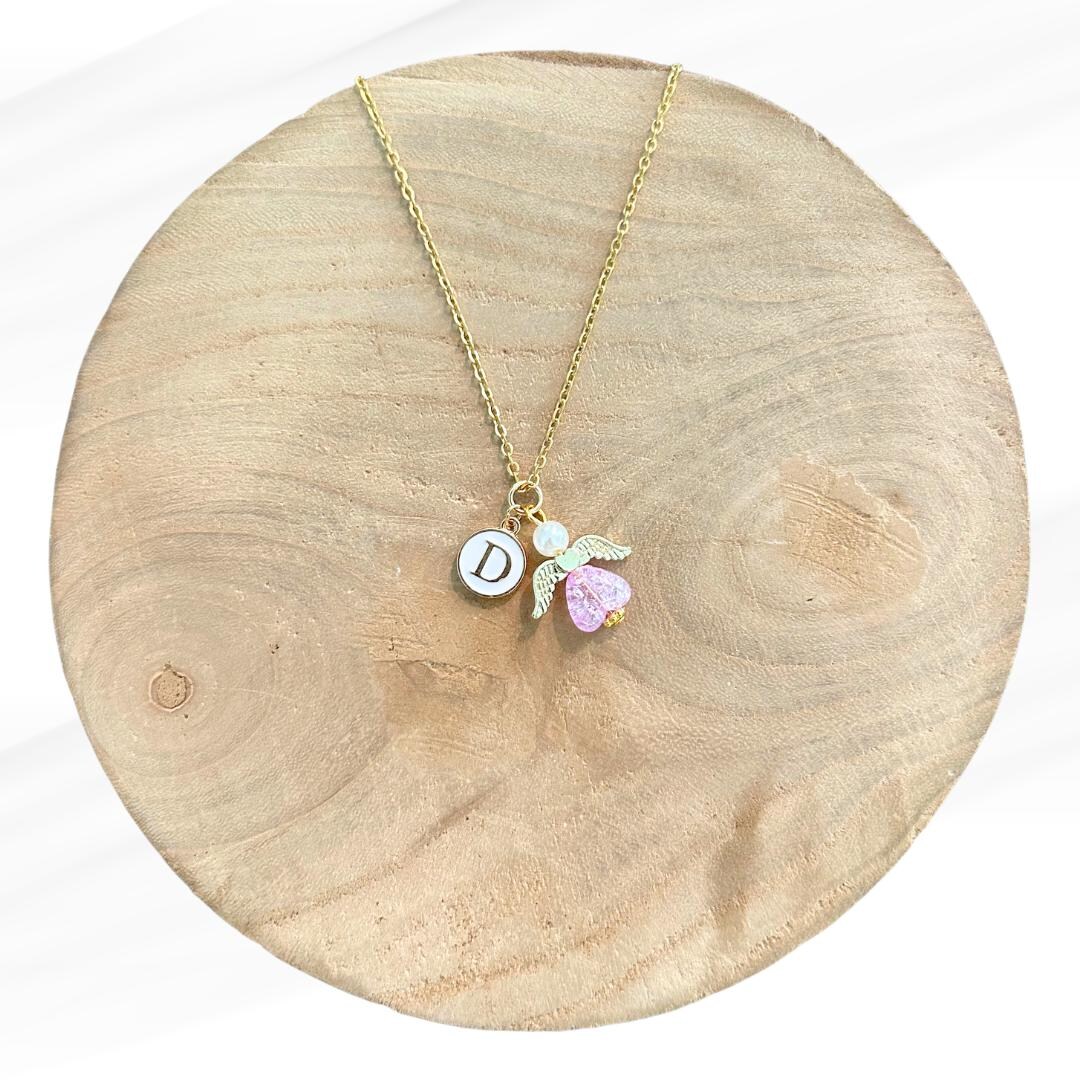 Angel Charm Necklace Stylish Letter Charm Cute White and Gold Charms ...