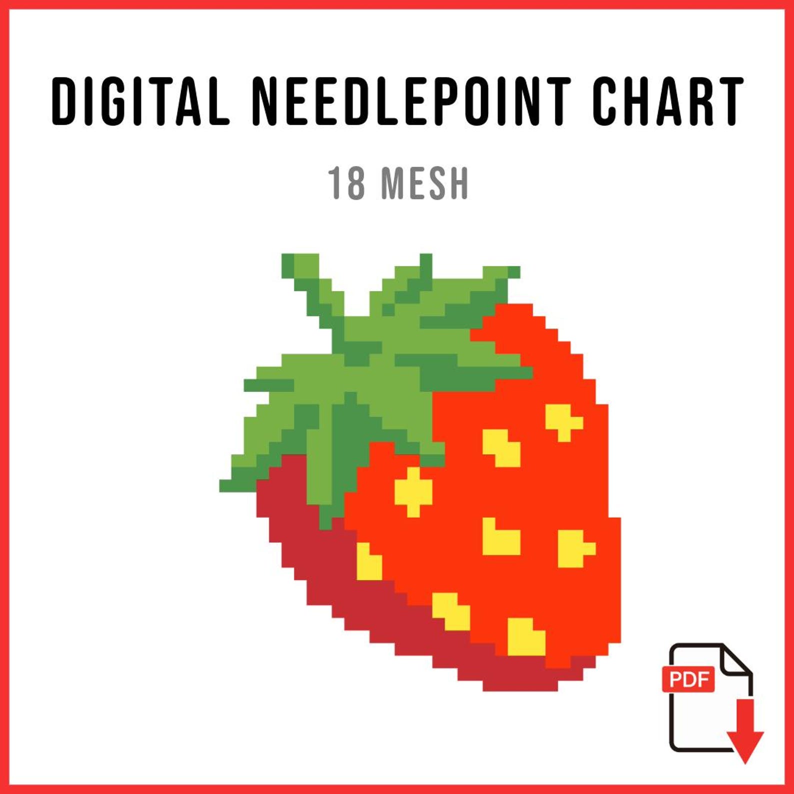 Strawberry Bag Tag Needlepoint Chart - Digital PDF Chart for ...