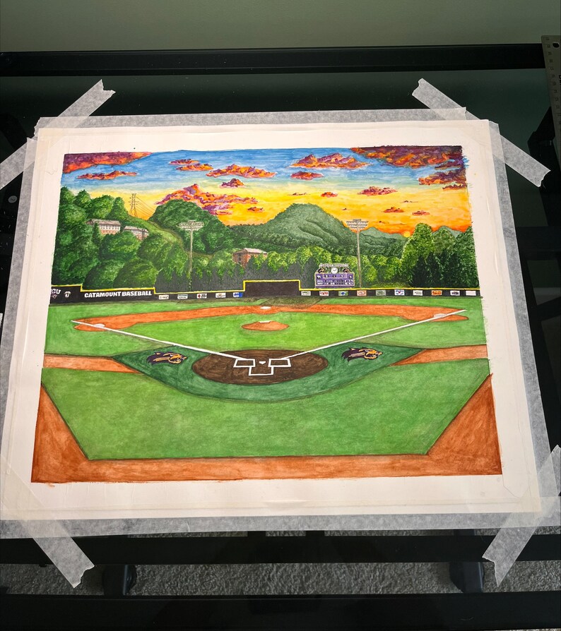 WCU Hennon Stadium Watercolor Print, Western Carolina University ...