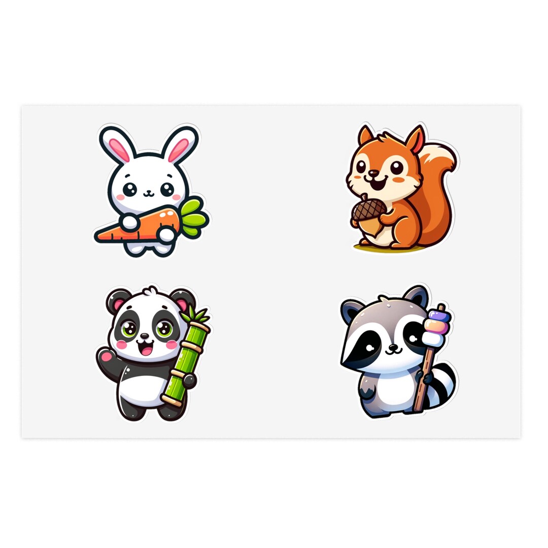 Cute Animal Vinyl Sticker Set Bunny, Pands, Racoon, Squirrel Digital ...