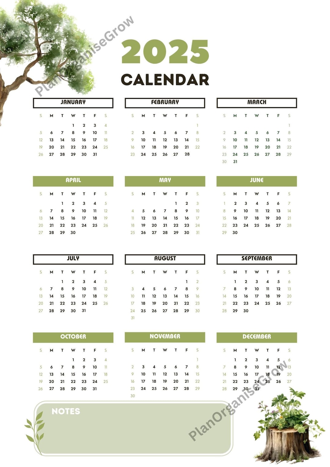 Nature, Trees A3 Wall Calendar 2025. Planner. Plan and Track Your Year ...