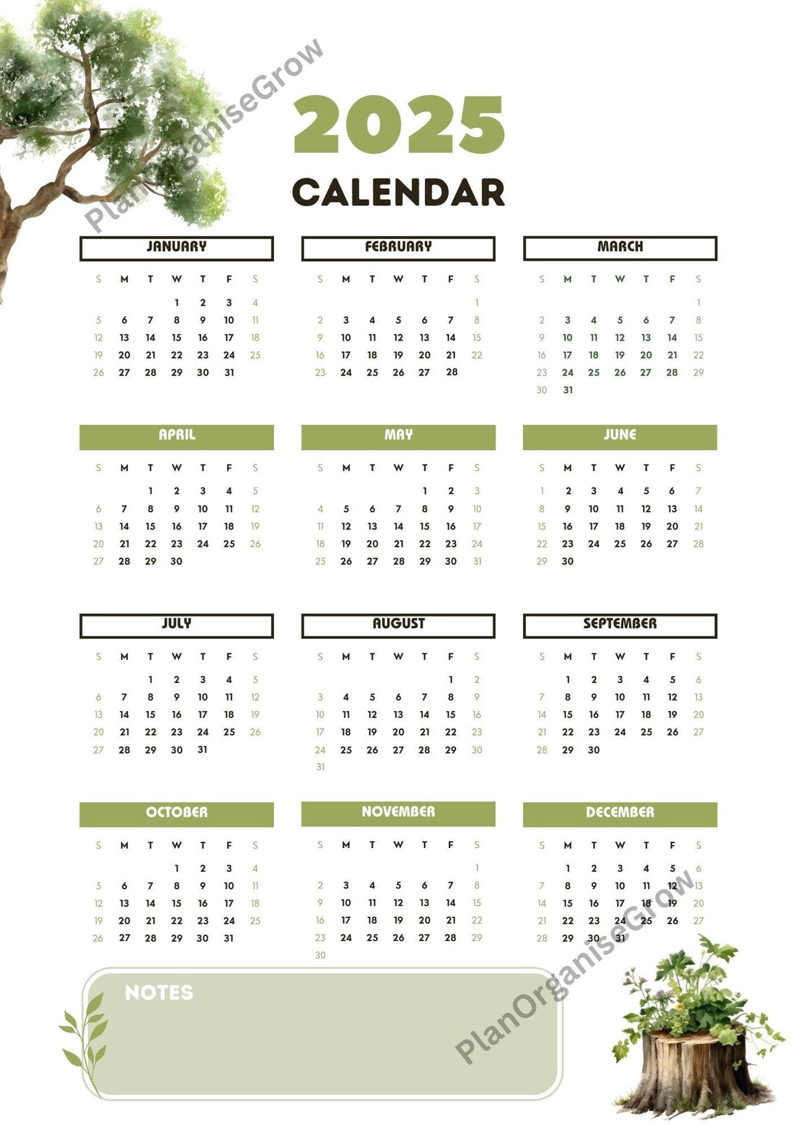 Nature, Trees A3 Wall Calendar 2025. Planner. Plan and Track Your Year ...