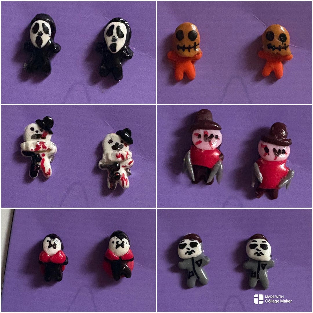 Horror Movie Villain Stud Earrings Polymer Clay Stainless Steel Art the ...