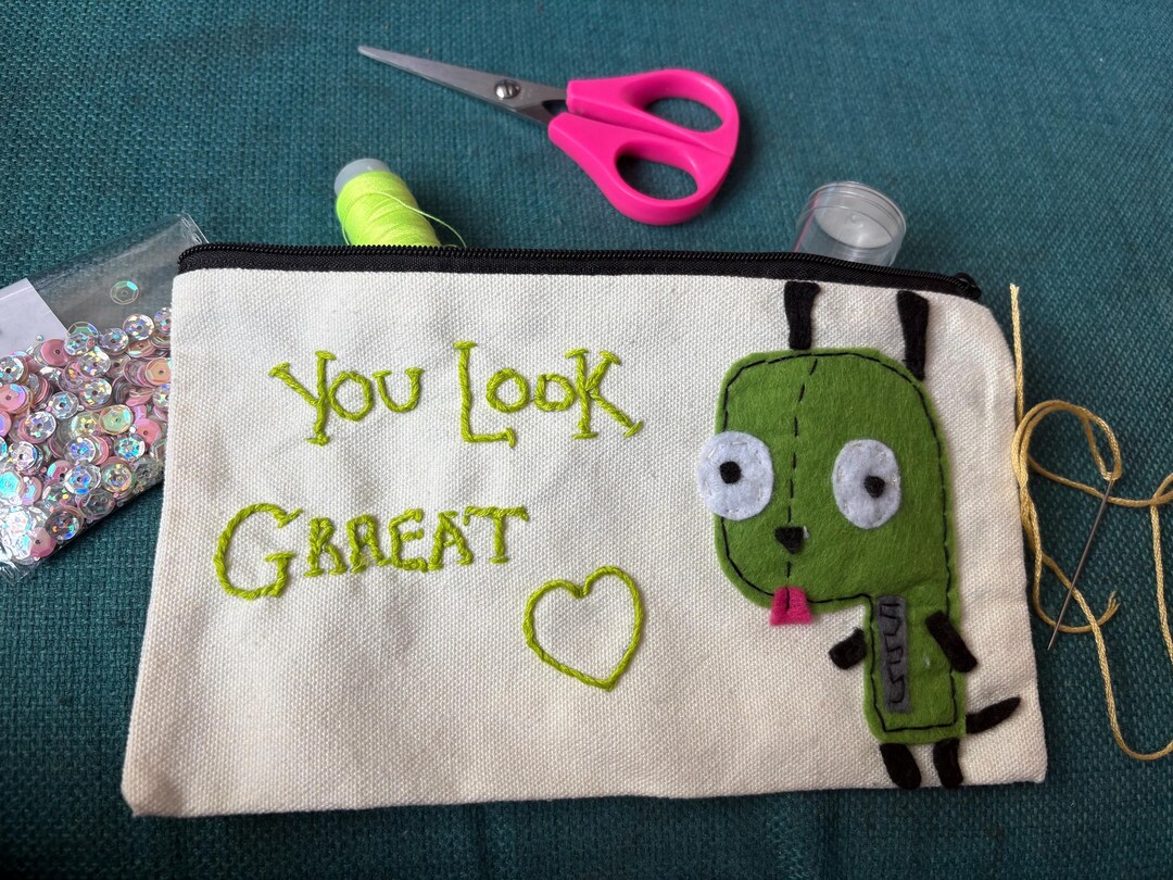 Invader Zim Grr OOAK Makeup Bag Pencil Case Sewing Pouch Retro Cartoon ...