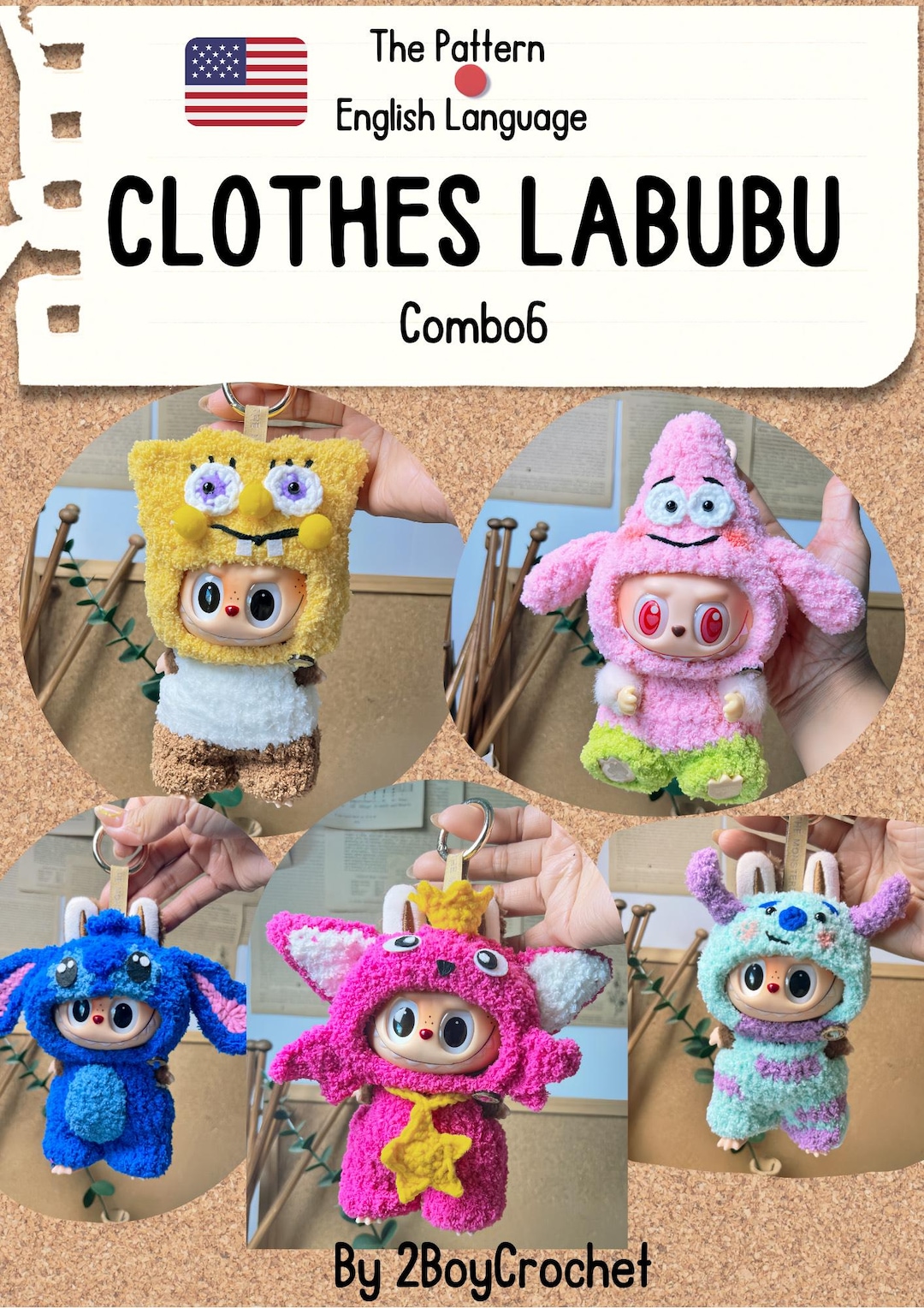Pattern Labubu Clothes,pdf Crochet Labubu Clothes,spongebob and Patrick ...