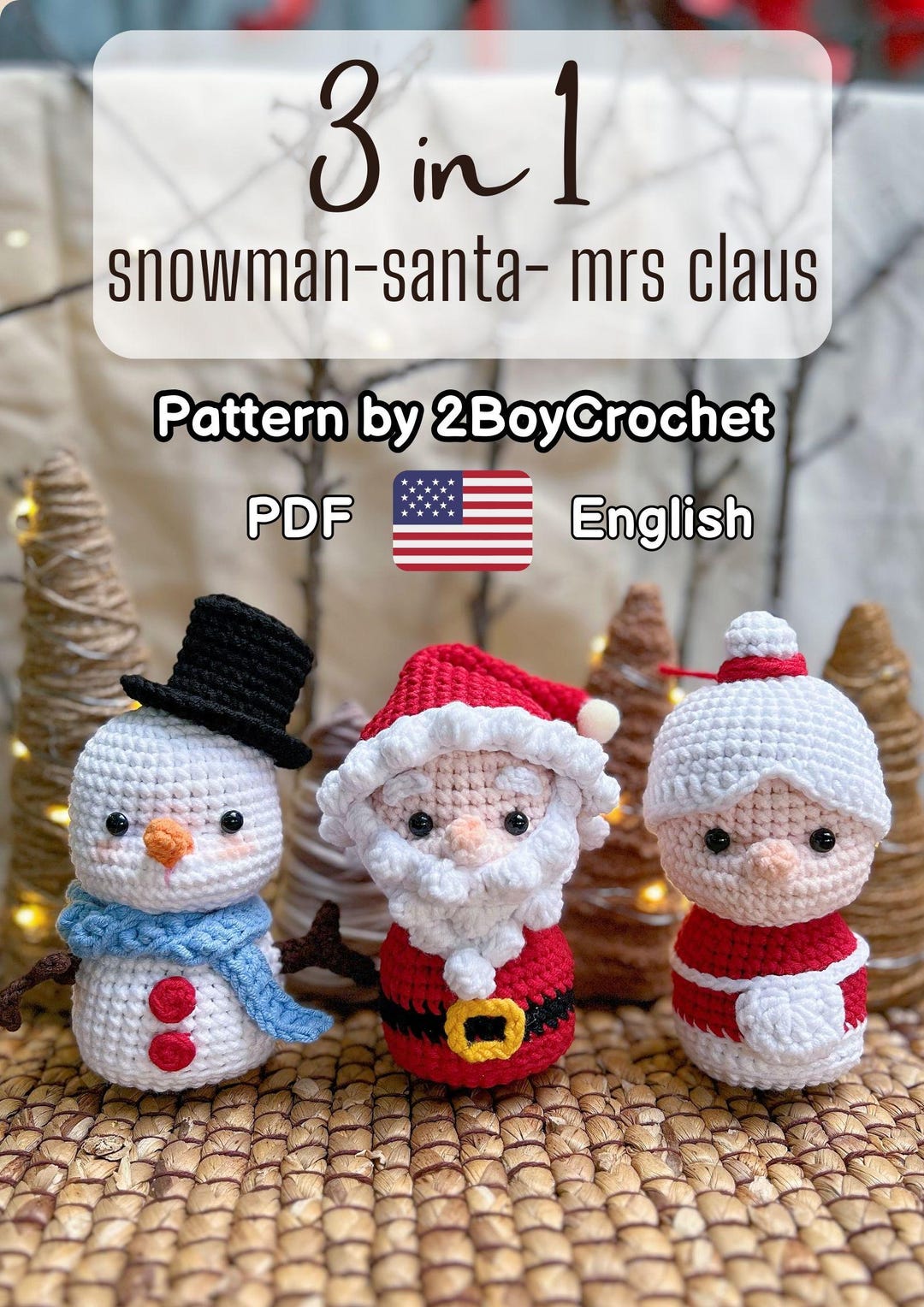Crochet Pattern Christmas Decor Set 3 in 1,pattern PDF Christmas 3 ...