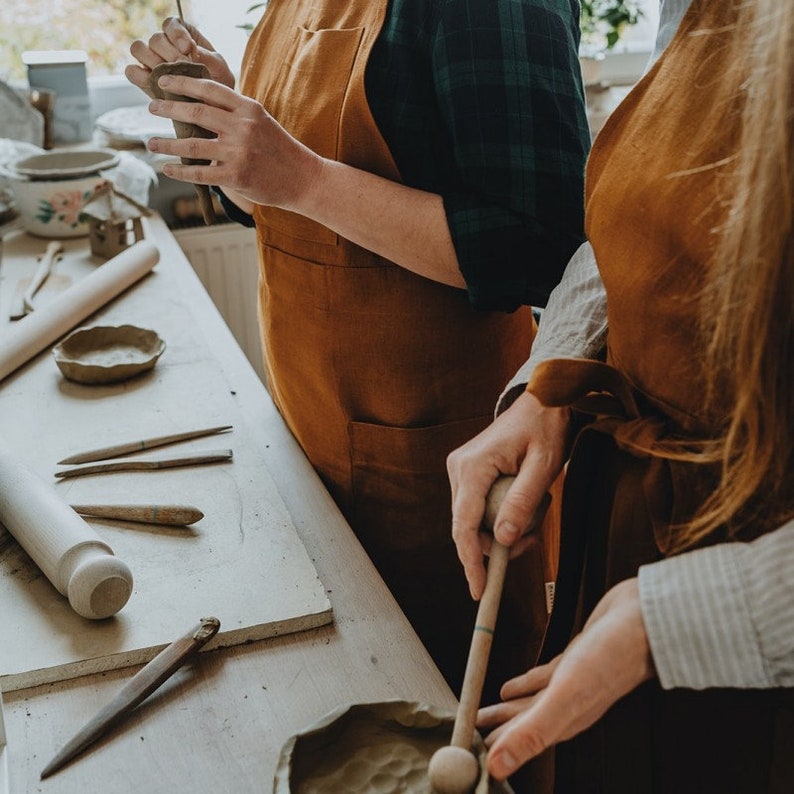 Ceramics Apron With Suspenders - Split Leg Pottery Apron - Linen Apron ...