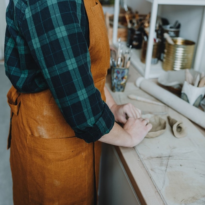 Ceramics Apron With Suspenders - Split Leg Pottery Apron - Linen Apron ...