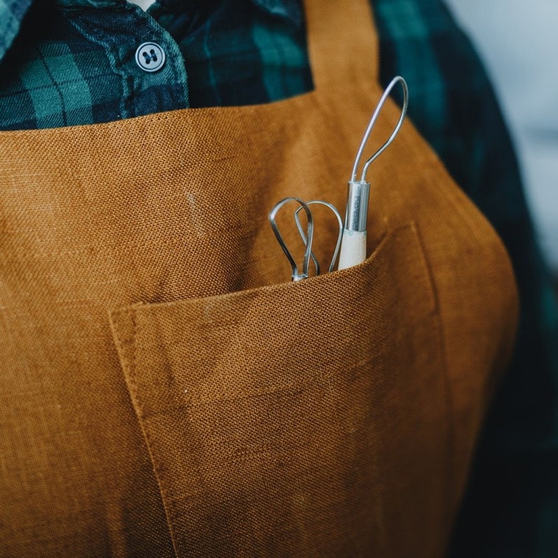 Ceramics Apron With Suspenders - Split Leg Pottery Apron - Linen Apron ...
