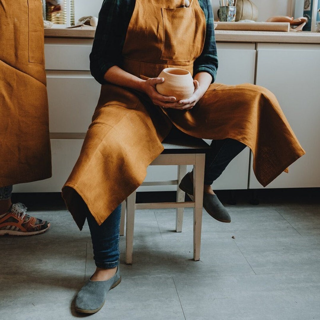 Ceramics Apron With Suspenders - Split Leg Pottery Apron - Linen Apron ...