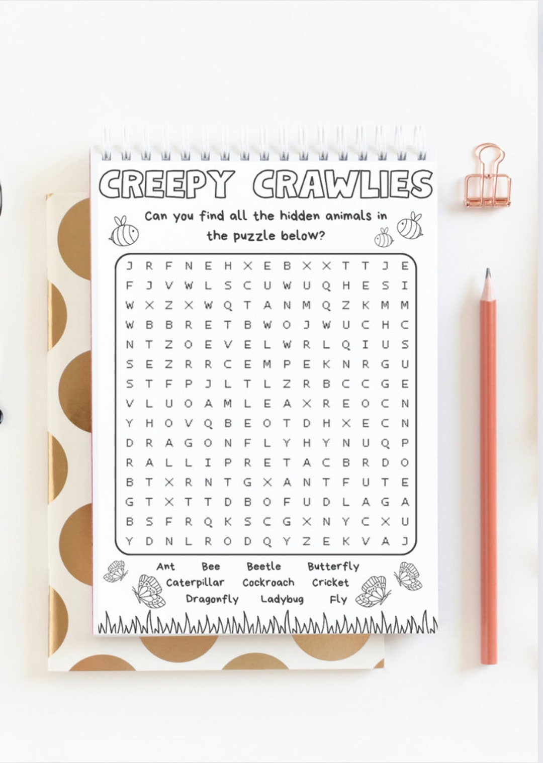 Creepy Crawlies Wordsearch Puzzle: Kids Colouring and Literacy Resource ...