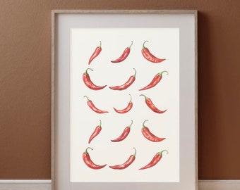 Chilli Digital Print Chillis Poster Pepper Wall Art Chilli Pepper ...