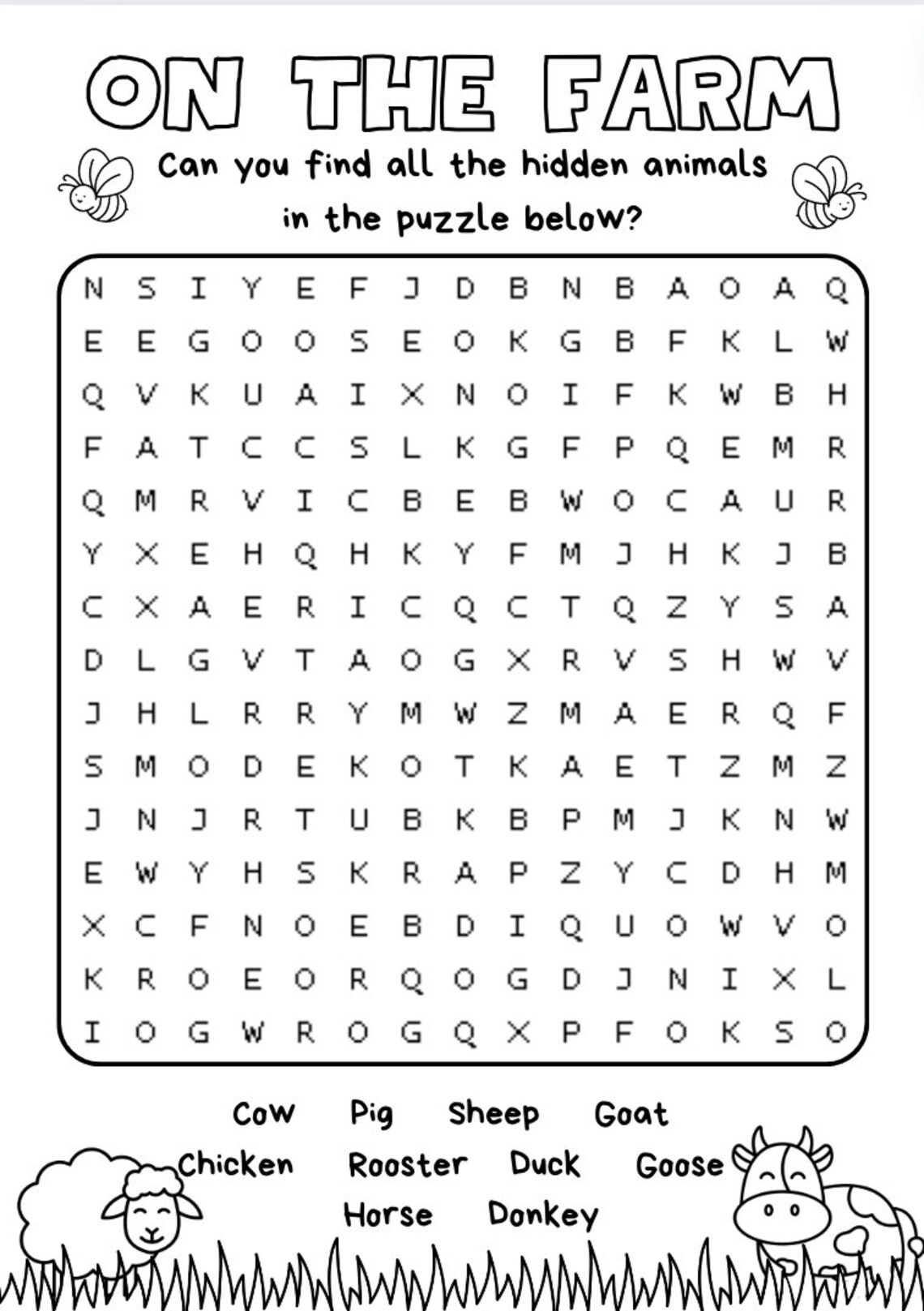 On the Farm Kids Wordsearch Puzzle: Kids Colouring and Literacy ...