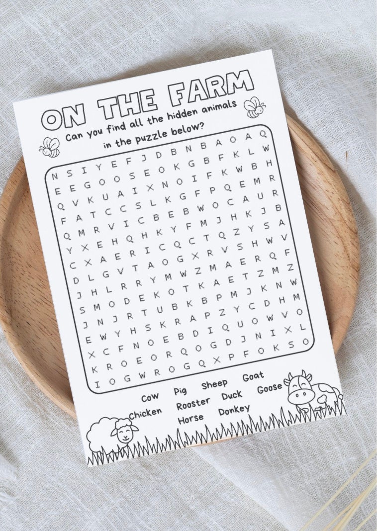 On the Farm Kids Wordsearch Puzzle: Kids Colouring and Literacy ...