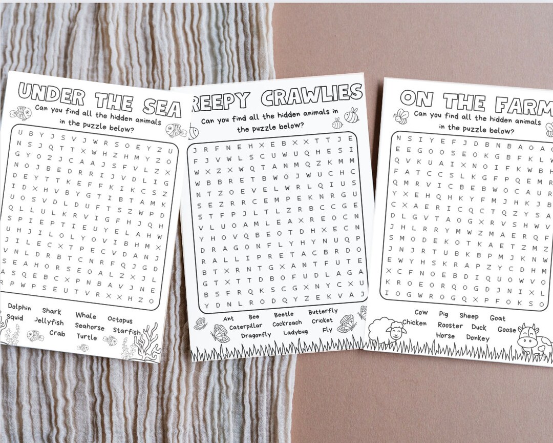 Kids Wordsearch Puzzle Bundle: on the Farm, Under the Sea and Creepy ...
