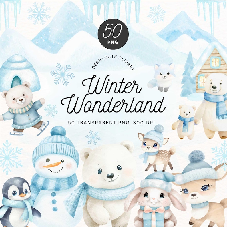 Winter Wonderland Clipart Bundle, Cozy Winter Clipart, Arctic Animal ...