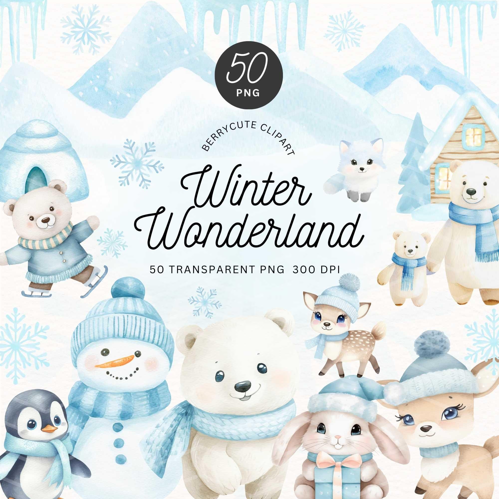 Winter Wonderland Clipart Bundle, Cozy Winter Clipart, Arctic Animal ...