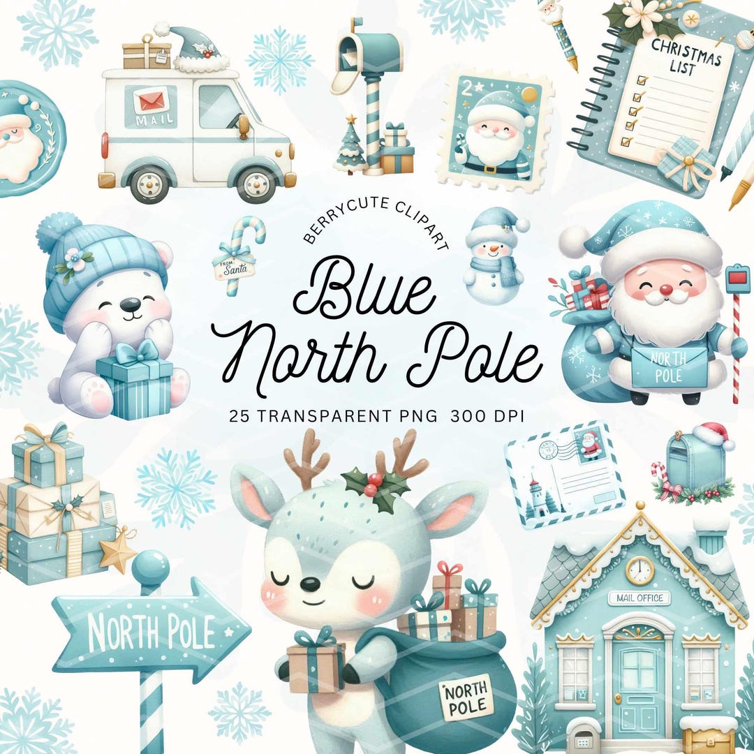 North Pole Clipart Pack, Watercolor Santa's Village, Christmas Clipart ...
