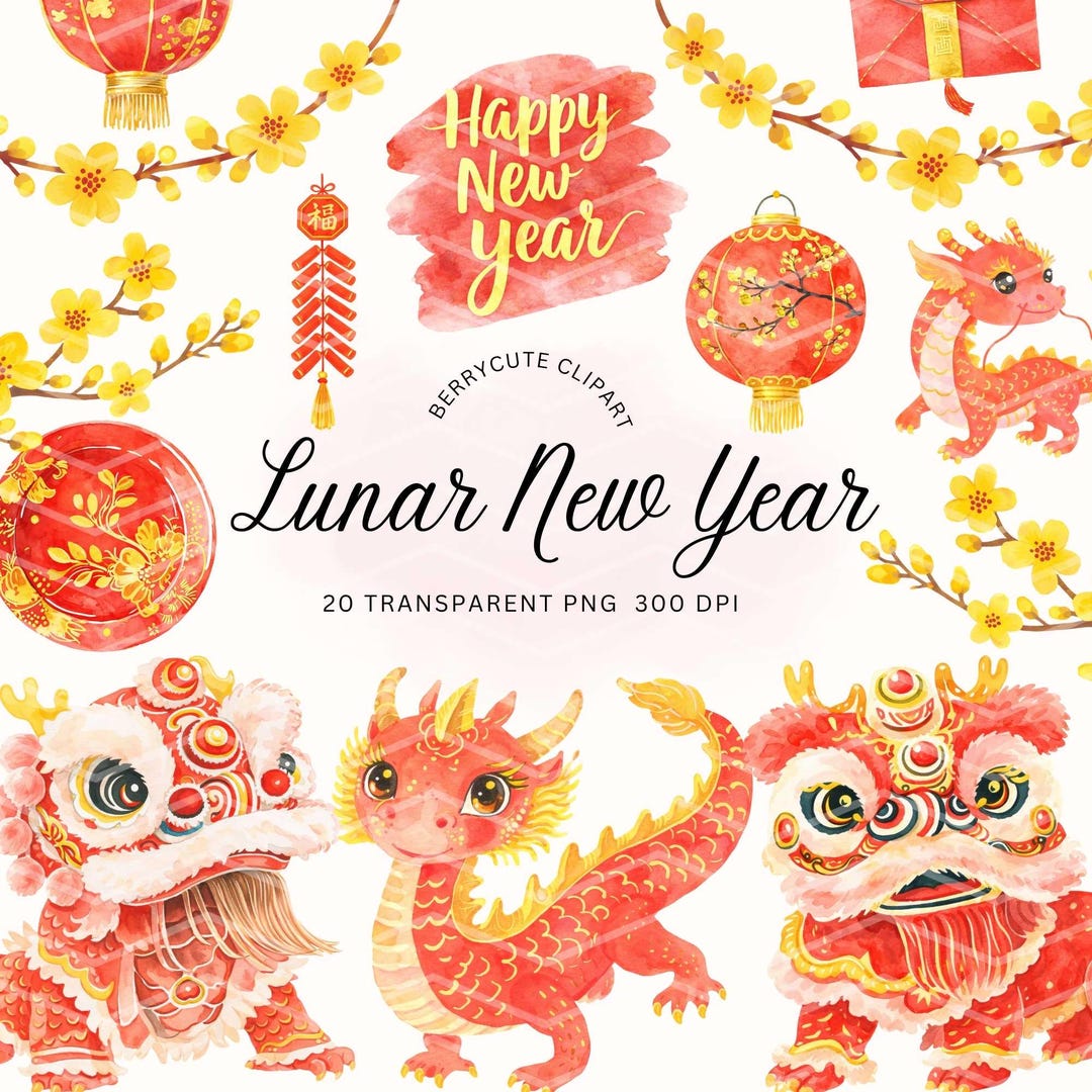 Lunar New Year Clipart Set – Chinese New Year PNG, Dragon Dance ...