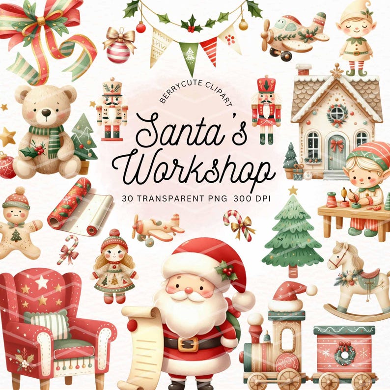 Santa's Workshop Clipart Bundle, Cute Santa's Workshop, North Pole ...
