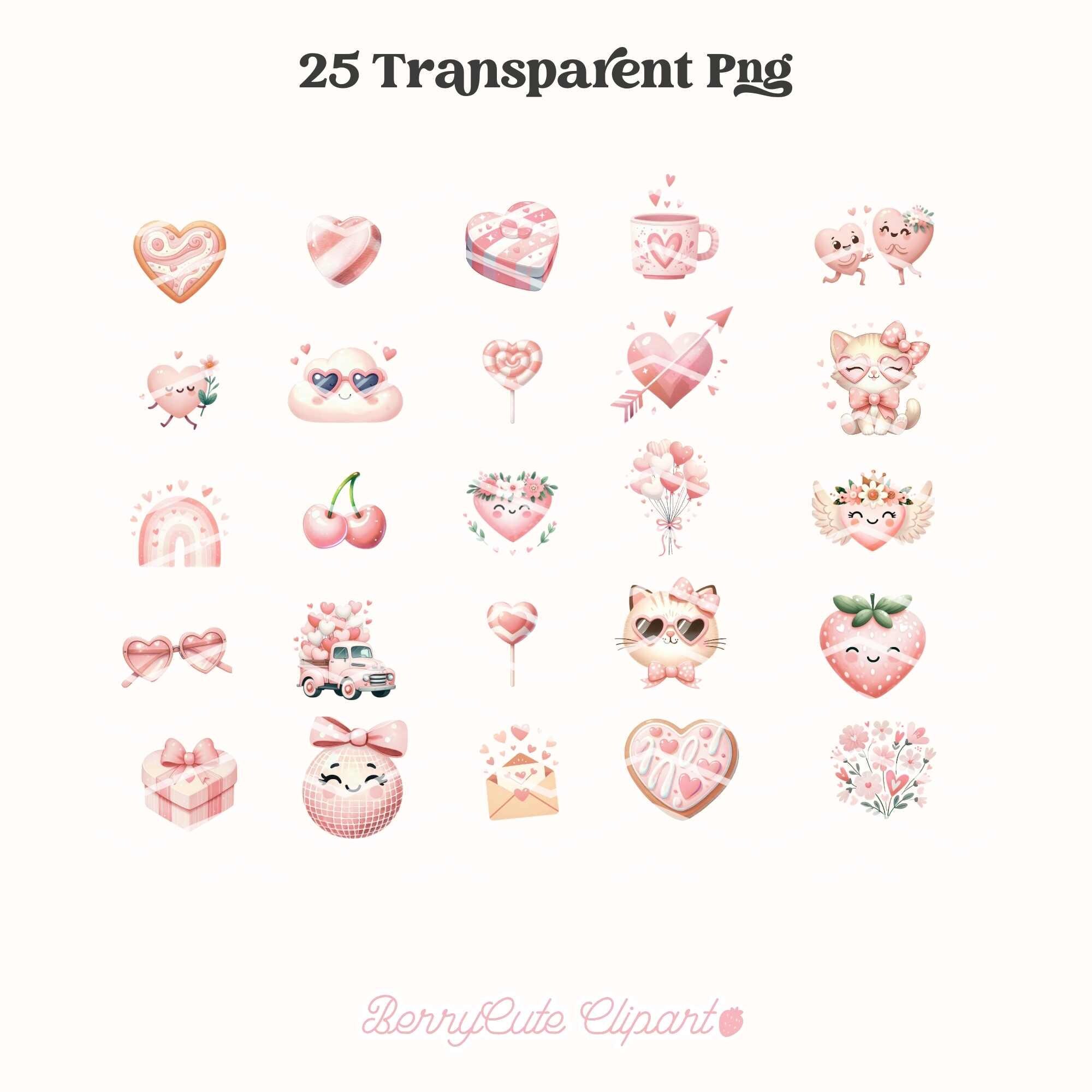 Cute Retro Valentine Clipart: Groovy Hippie Love, Pink Heart PNG ...