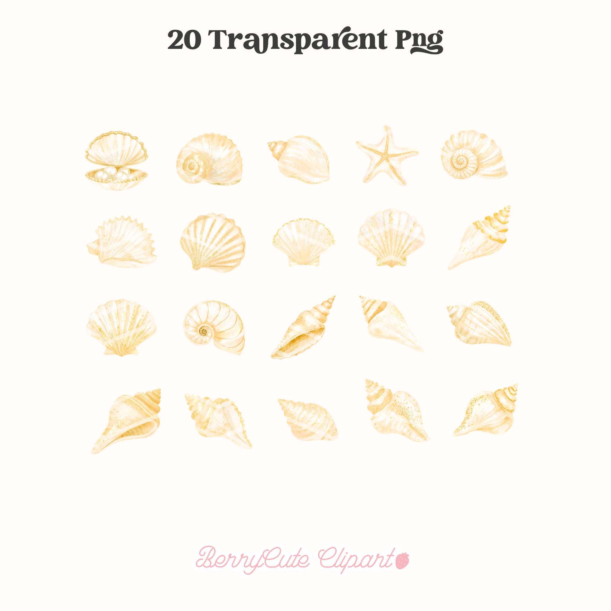 Gold Seashell Clipart Pack, Iridescent Beige Mermaid Shells Png ...