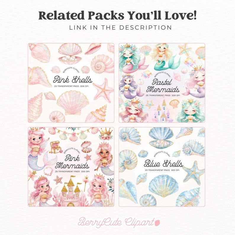 Boho Seashell Clipart Pack, Iridescent Beige Mermaid Shells Png ...