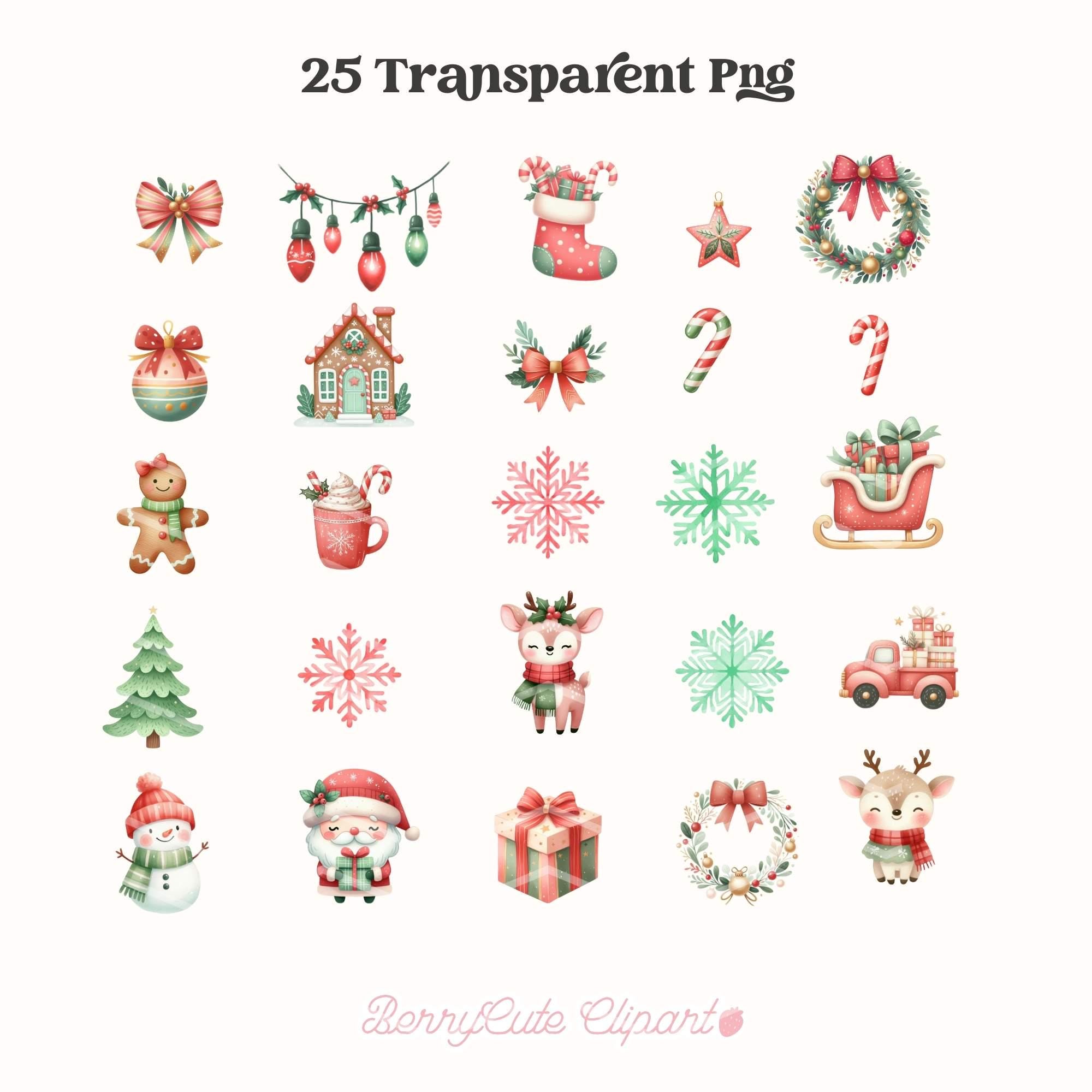 Whimsical Christmas Clipart Pack, Cute Christmas Clipart, Snowman ...