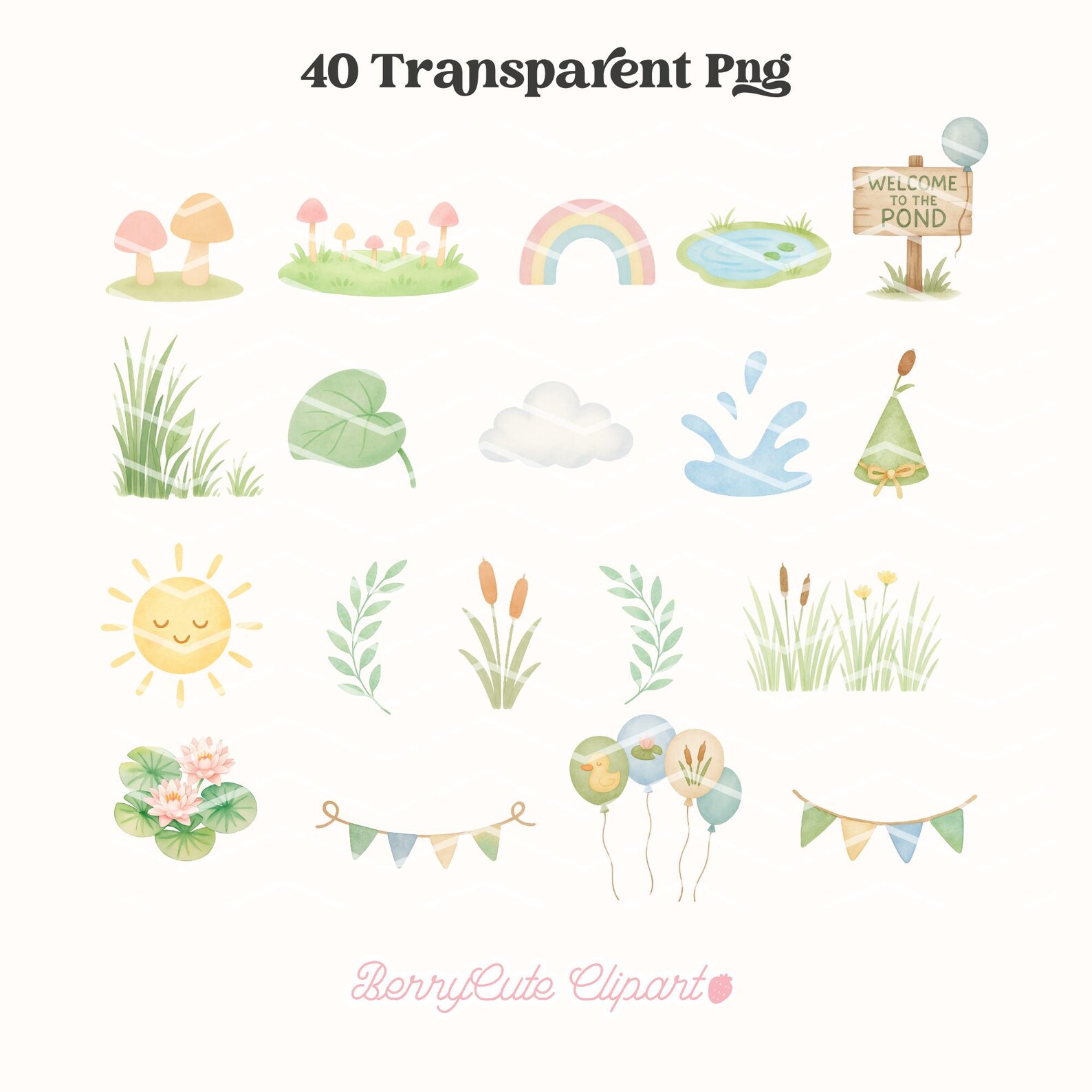 Pond Life Clipart Bundle, Pond Scene Clipart, Frog Clipart, Duck Pond ...