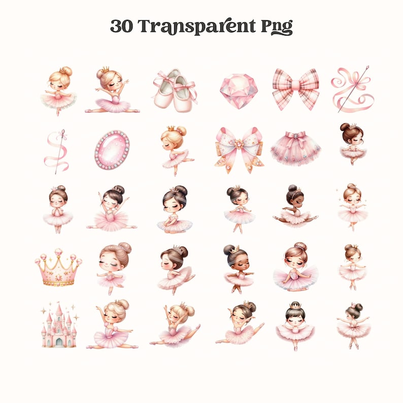 Princess Ballerina Clipart Pack, Pink Princess Clipart, Cute Ballerinas ...