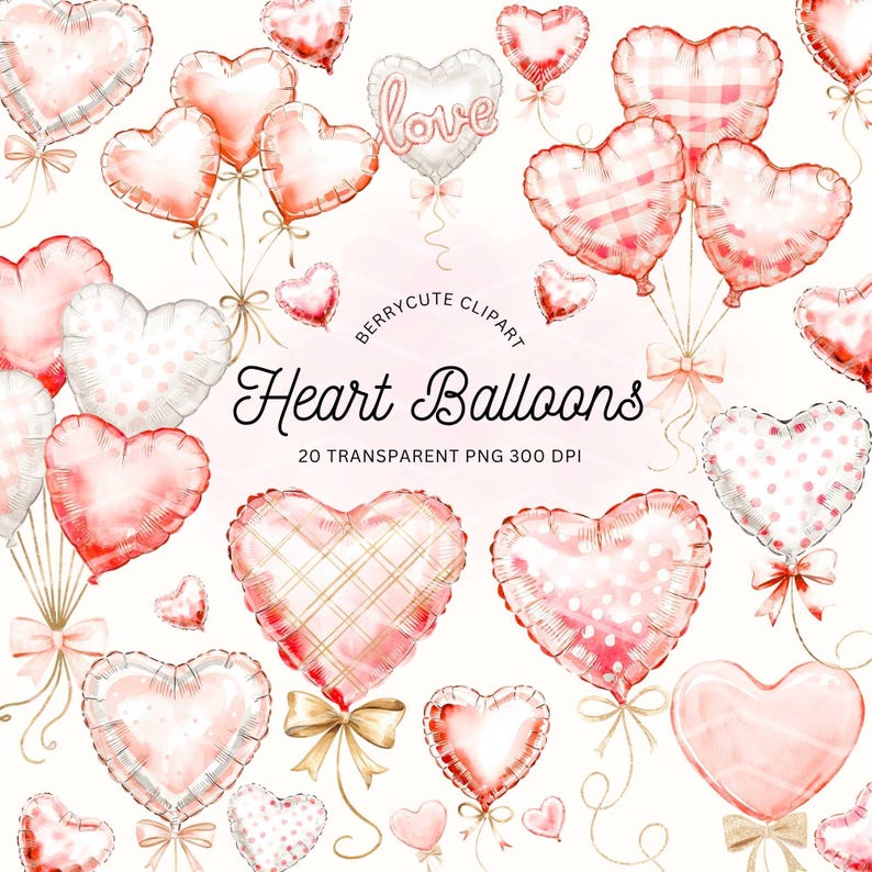 Heart Balloons Clipart Pack, Red Heart Balloons Png, Cute Love Balloons ...