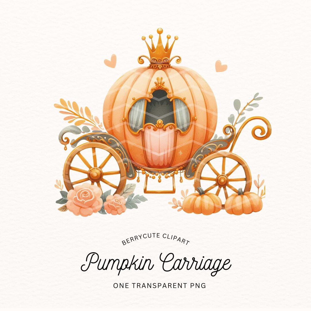 Watercolor Pumpkin Carriage Clipart, Enchanted Fairytale Coach Clipart ...