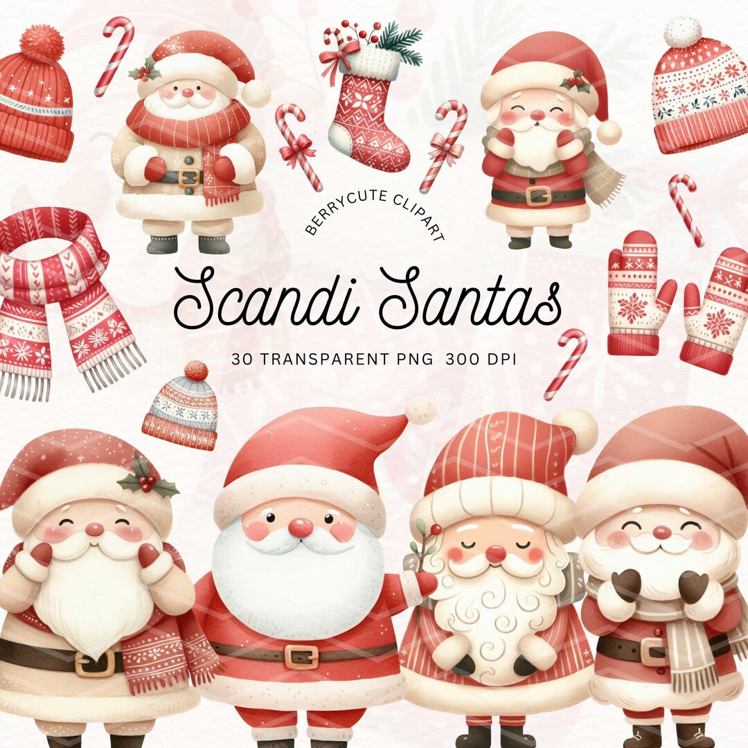 Scandi Santa Clipart Pack, Cute Christmas Characters, Nordic Holiday ...